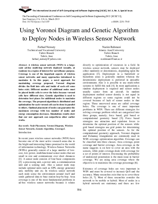 (PDF) An energy efficient deployment of nodes in wireless sensor network using Voronoi diagram