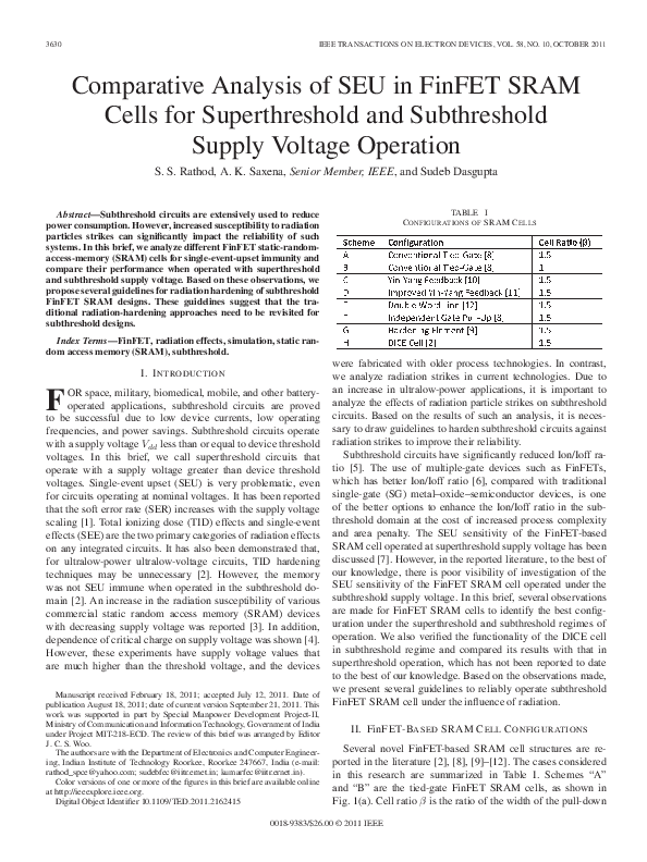 (PDF) Radiation Hardening in Subthreshold FinFET SRAM