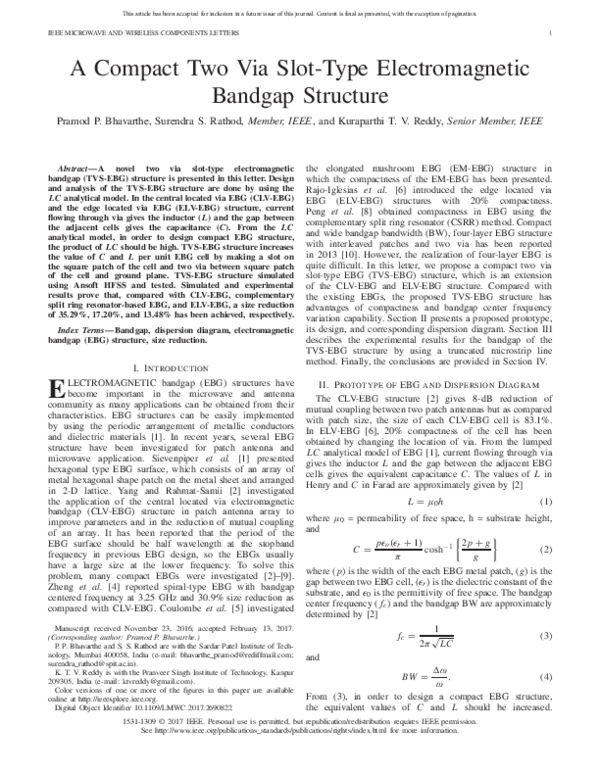 (PDF) A Compact Two Via Slot-Type Electromagnetic Bandgap Structure
