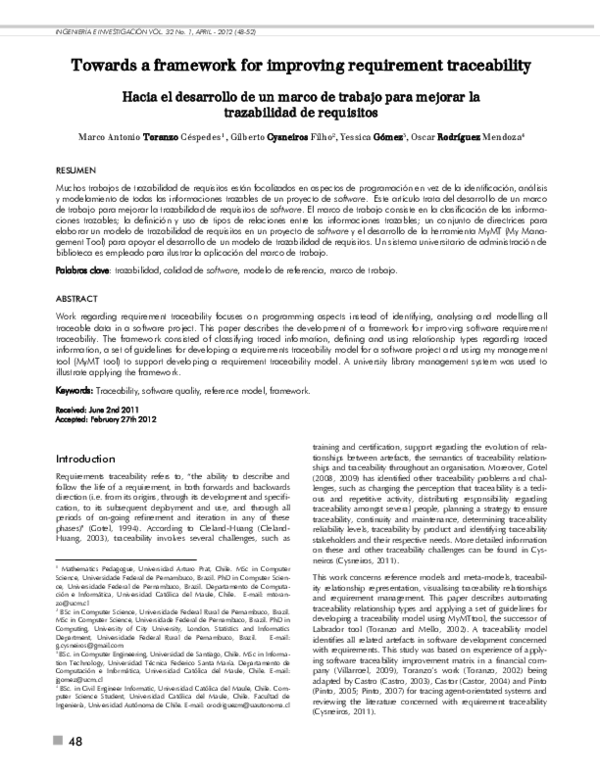 (PDF) Towards a framework for improving requirement traceability