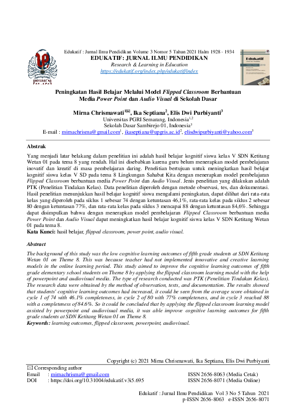 (PDF) Peningkatan Hasil Belajar Melalui Model Flipped Classroom Berbantuan Media Power Point Dan ...