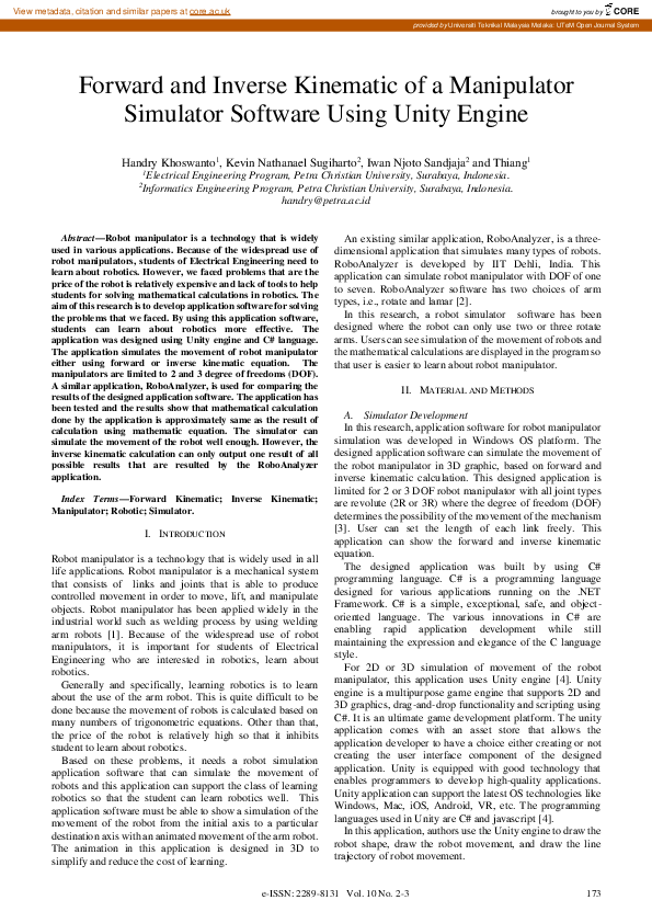 (PDF) Forward and Inverse Kinematic of a Manipulator Simulator Software ...