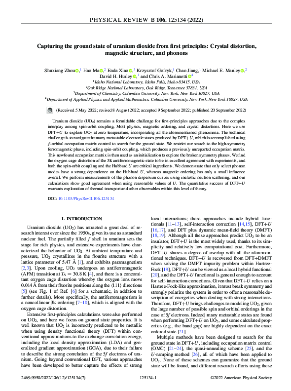 (PDF) Capturing the ground state of uranium dioxide from first ...