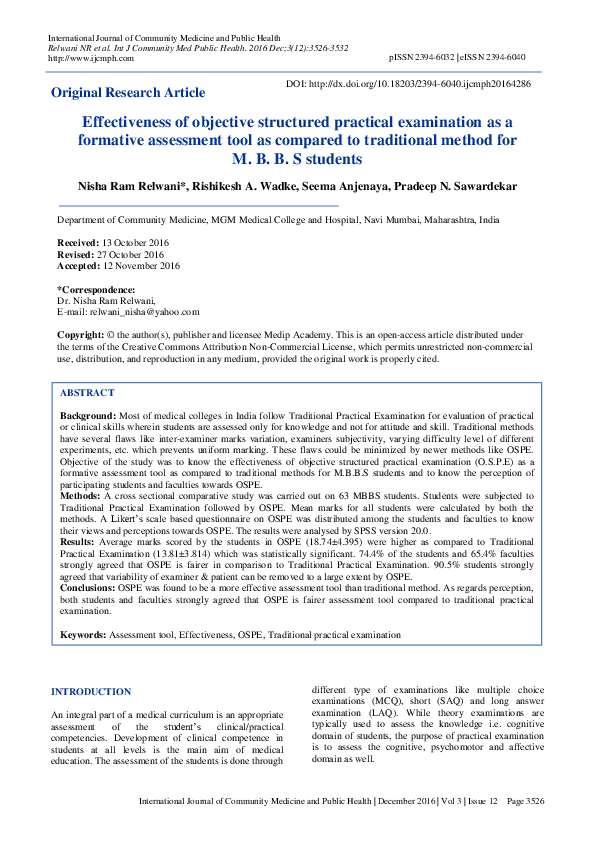 Pdf Effectiveness Of Objective Structured Practical Examination As A