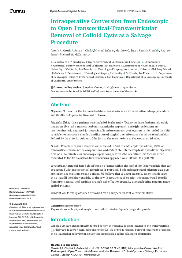 (PDF) Intraoperative Conversion from Endoscopic to Open Transcortical ...