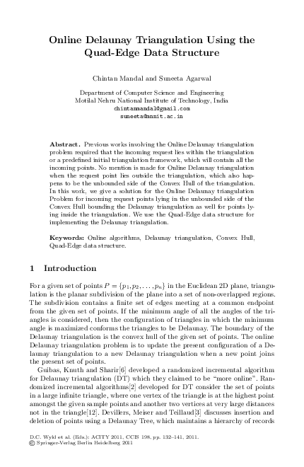 (PDF) Online Delaunay Triangulation Using the Quad-Edge Data Structure