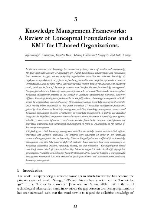 (PDF) 3 Knowledge Management Frameworks: A Review of Conceptual Foundations and a KMF for IT ...