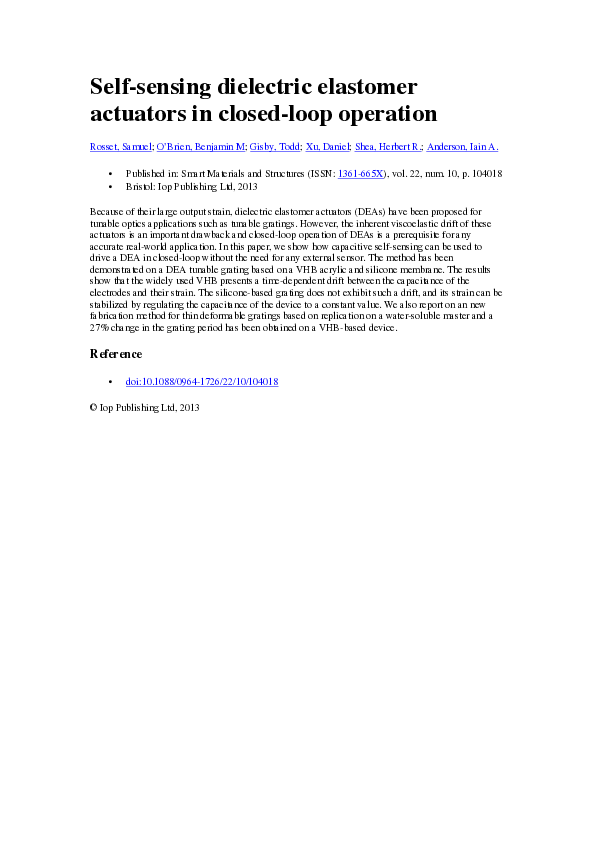 (PDF) Self-sensing dielectric elastomer actuators in closed-loop operation