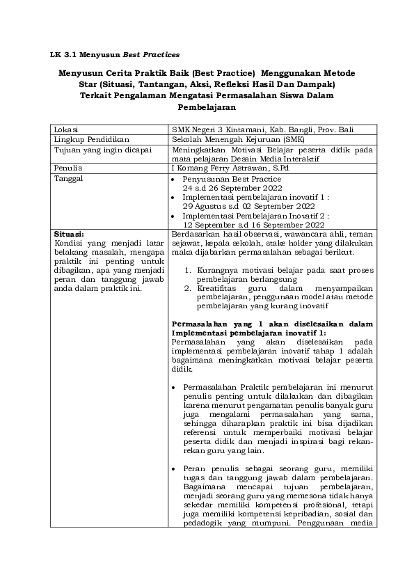 (PDF) Menyusun Cerita Praktik Baik (Best Practice) Menggunakan Metode ...