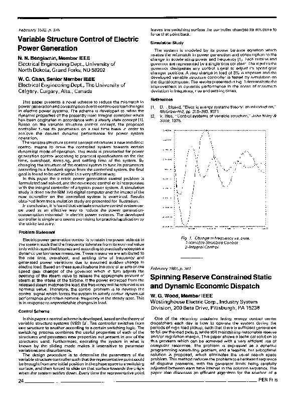 Variable Structure Control Of Electric Power Generation