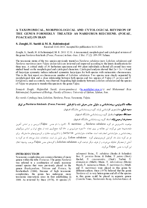(PDF) A Taxonomical, Morphological and Cytological Revision of the ...