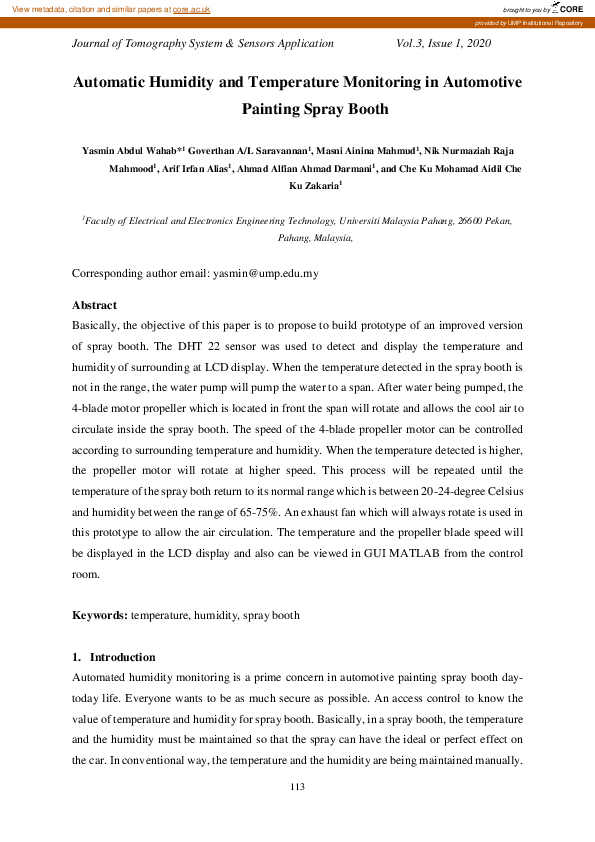 (PDF) Automatic humidity and temperature monitoring in automotive painting spray booth