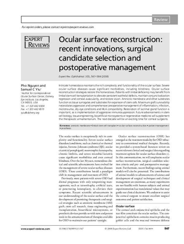 (PDF) Ocular surface reconstruction: recent innovations, surgical ...