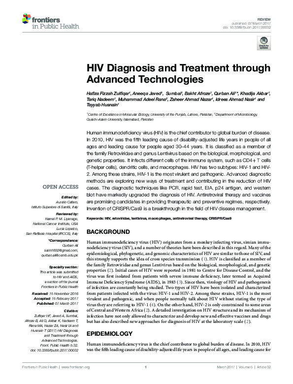 (PDF) HIV Diagnosis and Treatment through Advanced Technologies