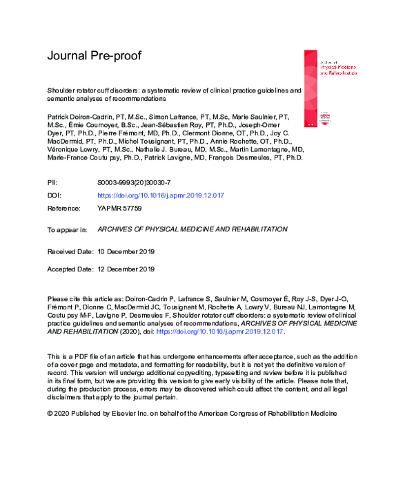 (PDF) Shoulder Rotator Cuff Disorders: A Systematic Review of Clinical ...