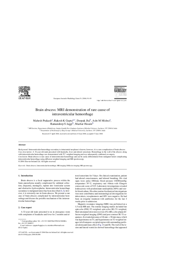 (PDF) Brain abscess: MRI demonstration of rare cause of ...