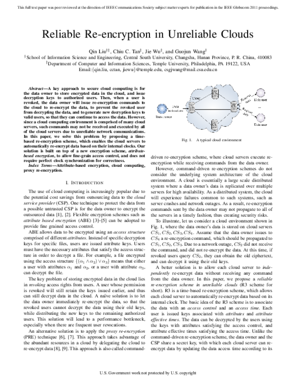 (PDF) Reliable Re-Encryption in Unreliable Clouds