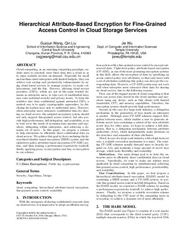 Pdf Hierarchical Attribute Based Encryption For Fine Grained Access