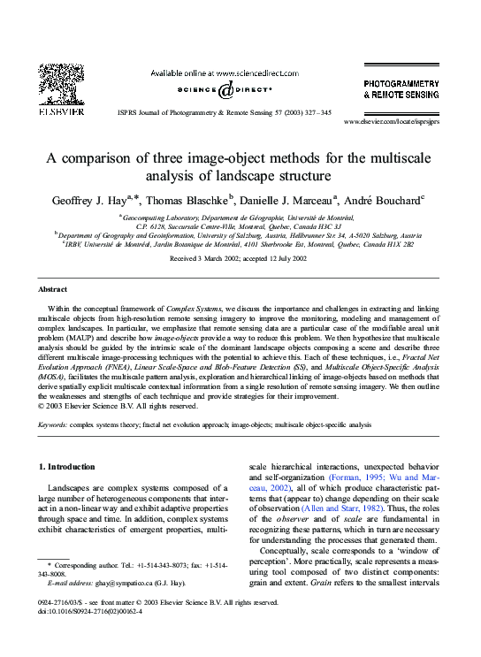 Pdf A Comparison Of Three Image Object Methods For The Multiscale