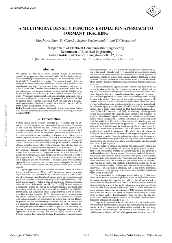 (PDF) A multimodal density function estimation approach to formant tracking
