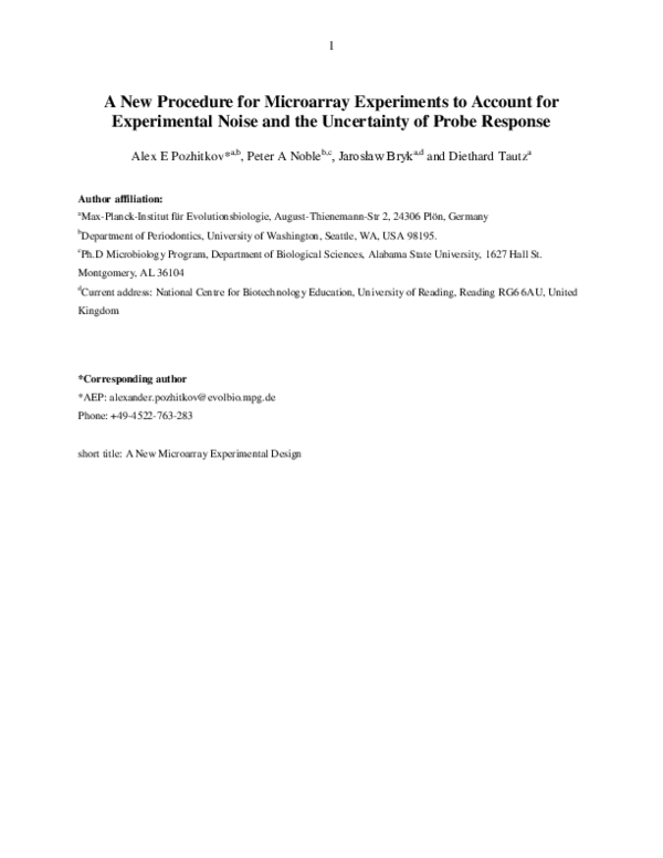 (PDF) A Revised Design for Microarray Experiments to Account for Experimental Noise and ...