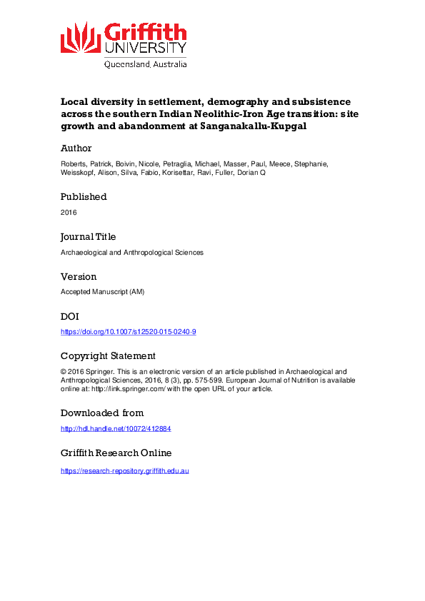 (PDF) Local diversity in settlement, demography and subsistence across ...