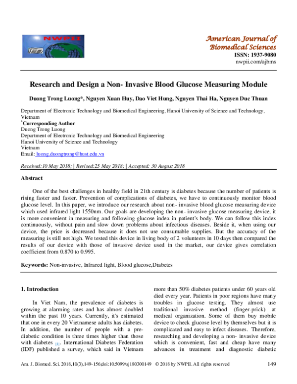 (PDF) Research and Design a Non- Invasive Blood Glucose Measuring Module