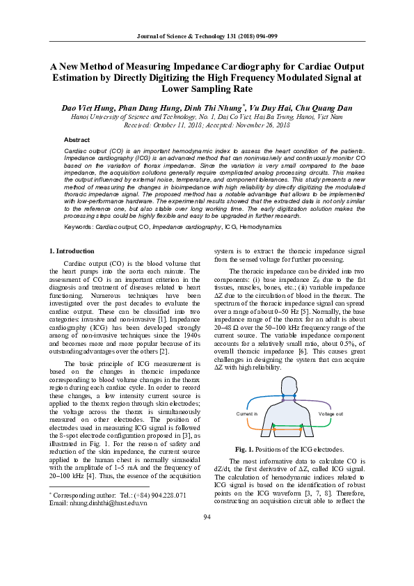 (PDF) A New Method of Measuring Impedance Cardiography for Cardiac Output Estimation by Directly ...