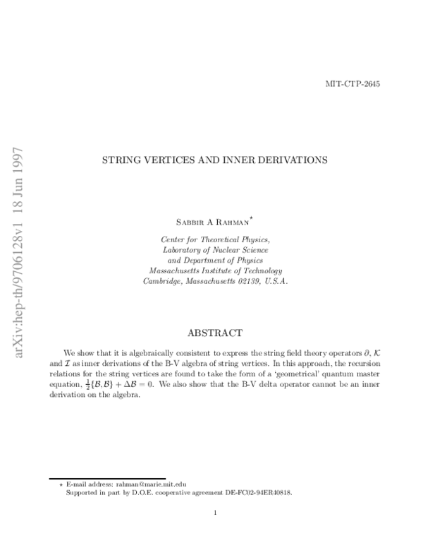 (PDF) String vertices and inner derivations