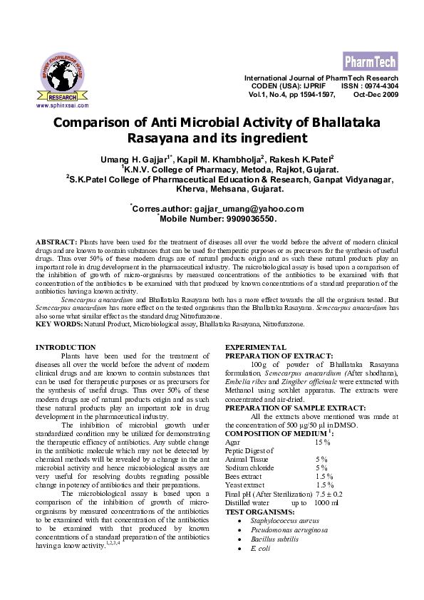 (PDF) Comparison of anti microbial activity of Bhallataka Rasayana and ...