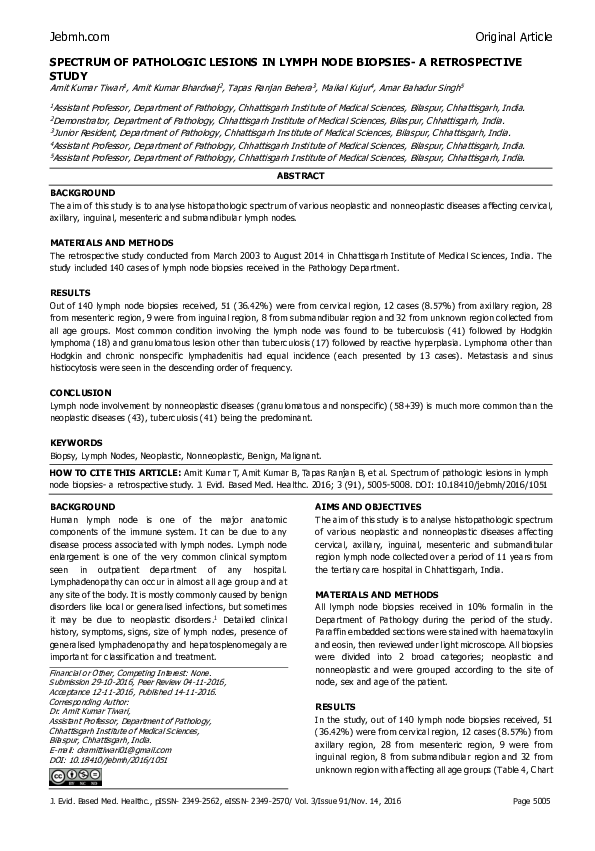(PDF) Spectrum of Pathologic Lesions in Lymph Node Biopsies- a ...