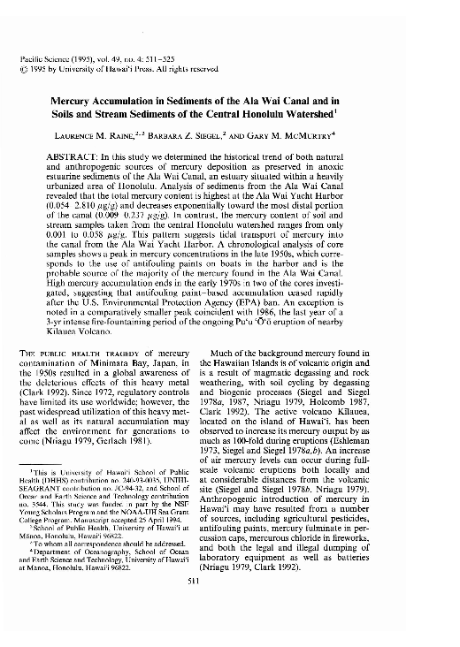 (PDF) Mercury accumulation in sediments of the Ala Wai Canal and in ...