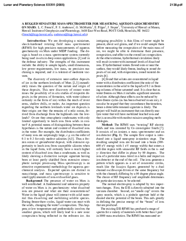 A Rugged Miniature MassSpectrometer for Measuring Aqueous Geochemistry ...