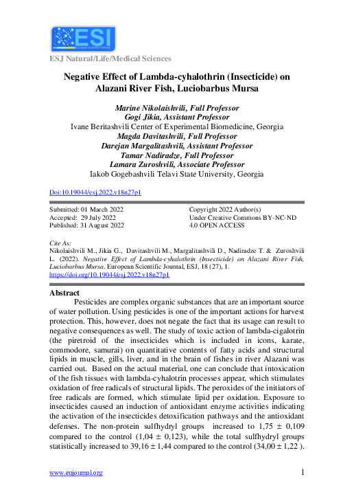 (PDF) Negative Effect of Lambda-cyhalothrin (Insecticide) on Alazani ...