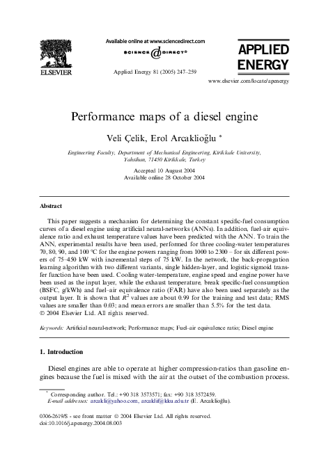 (PDF) Performance maps of a diesel engine