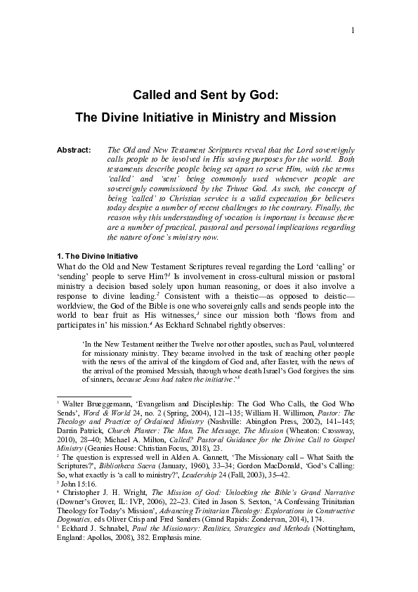 (DOC) Called and Sent by God: The Divine Initiative in Ministry and Mission