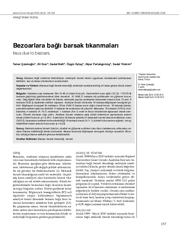 (PDF) Ileus due to bezoars | Sedat Belli - Academia.edu