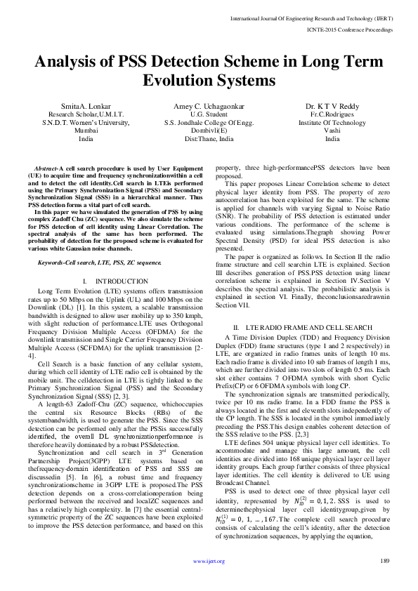 Pdf Analysis Of Pss Detection Scheme In Long Term Evolution Systems
