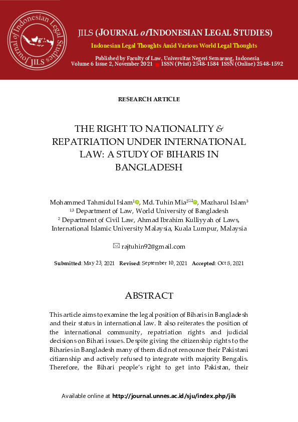 (PDF) The Right to Nationality and Repatriation under International Law ...