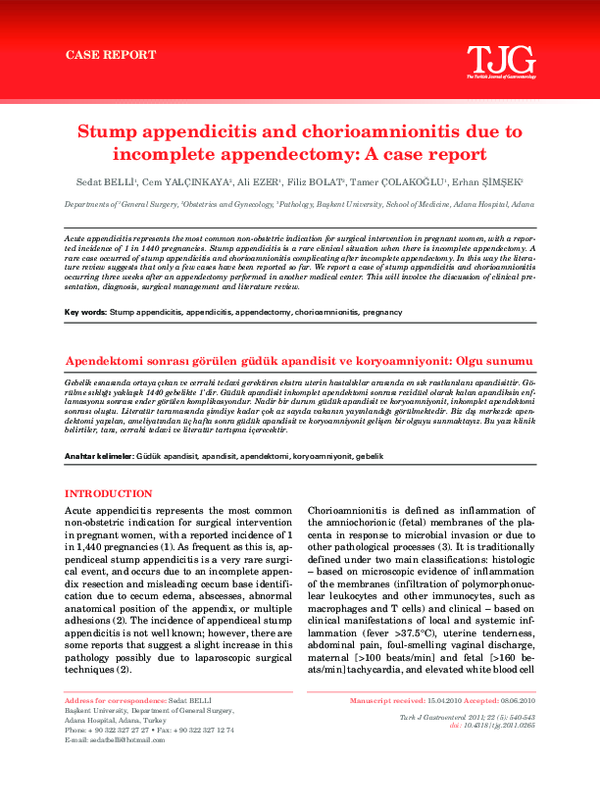 (PDF) Stump Appendicitis and Chorioamnionitis Case