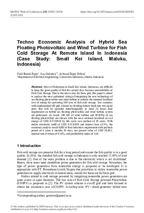 (PDF) Techno Economic Analysis of Hybrid Sea Floating Photovoltaic and ...