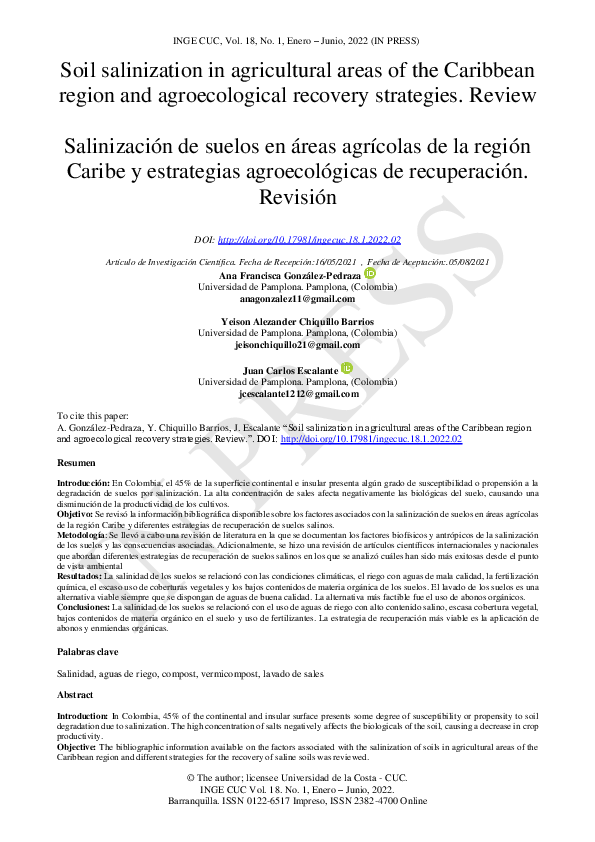 (PDF) Soil salinization in agricultural areas of the Caribbean region and agroecological ...
