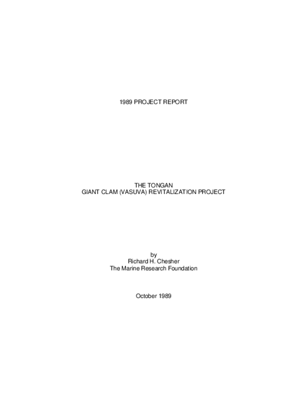 (PDF) "The Tongan Giant Clam (Vasuva) Revitalization Project."