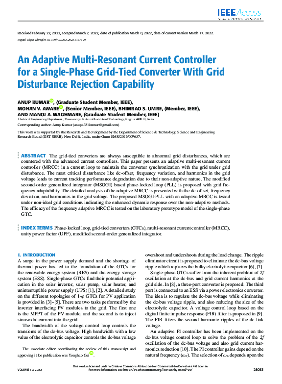(PDF) An Adaptive Multi-Resonant Current Controller for a Single-Phase Grid-Tied Converter With ...