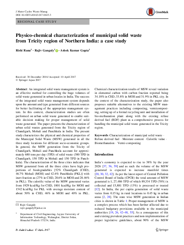 (PDF) Physico-chemical characterization of municipal solid waste from ...