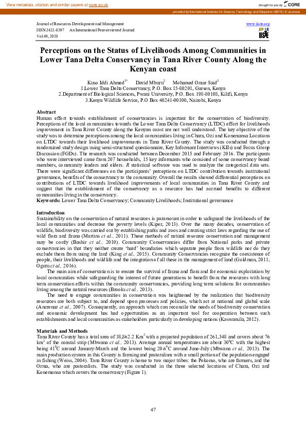 (PDF) Perceptions on the Status of Livelihoods Among Communities in ...