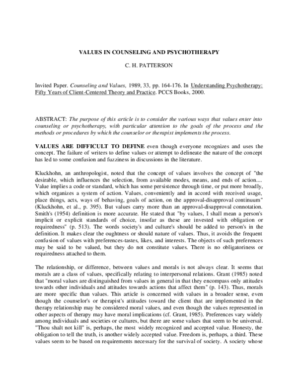 (PDF) Values in Counseling and Psychotherapy
