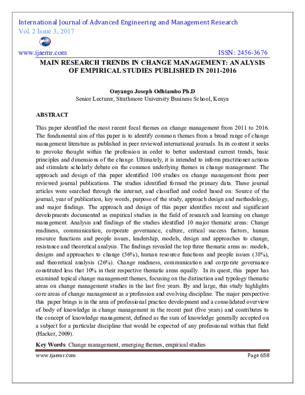 (PDF) Main Research Trends in Change Management: Analysis of Empirical ...