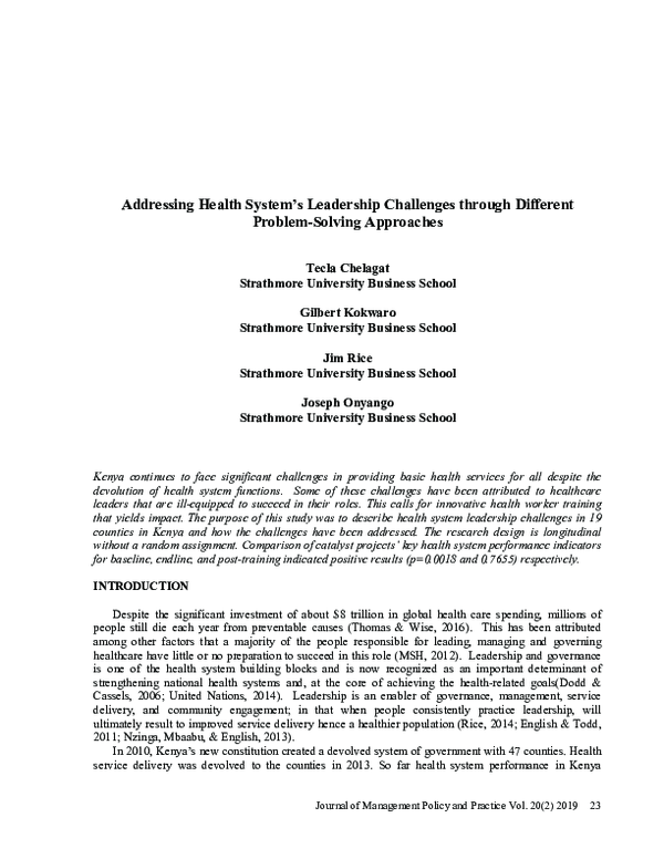 (PDF) Addressing Health System’s Leadership Challenges through ...