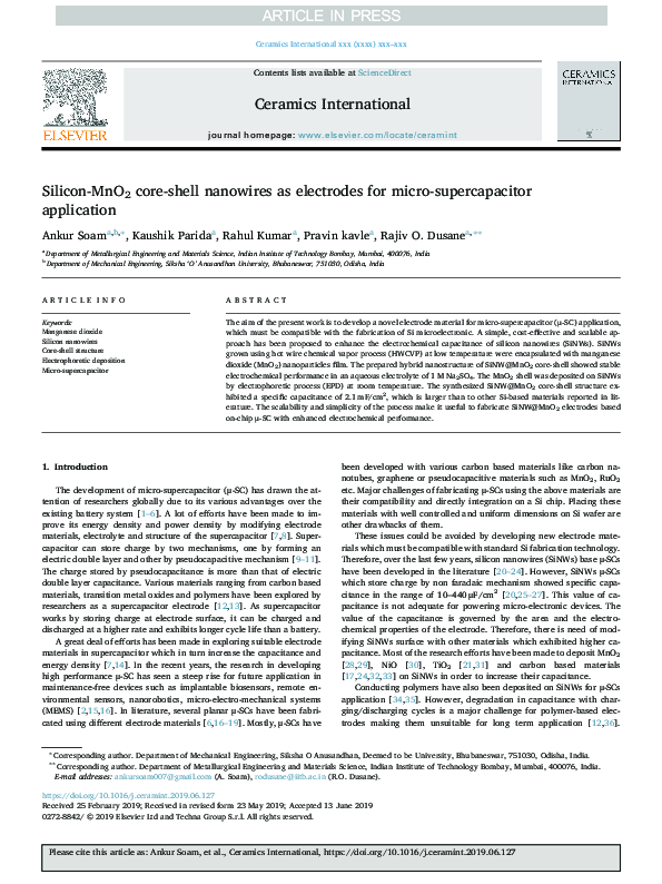 (PDF) Silicon-MnO2 core-shell nanowires as electrodes for micro ...